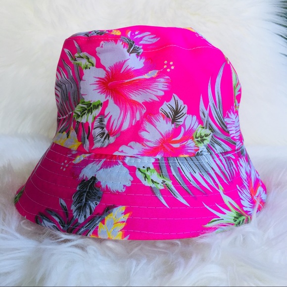 Glam Shop | Accessories | Sun Hat Pink Floral Bucket Tropical | Poshmark